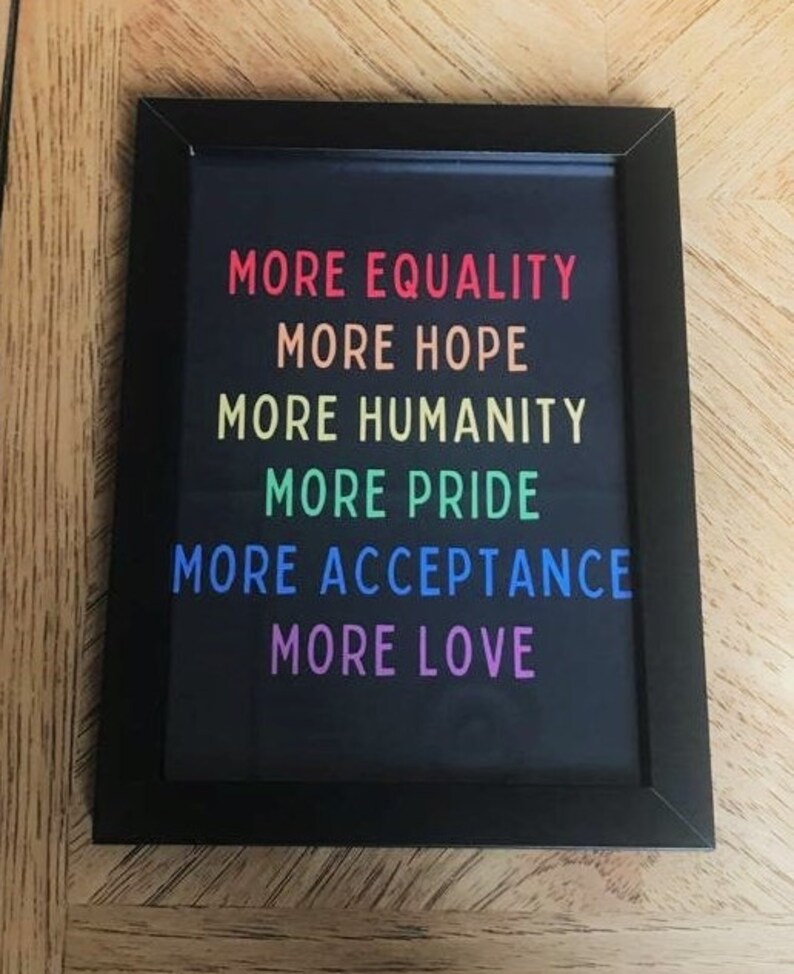 Equality Quote Print, Rainbow LGBT Pride Art Print With Black ...
