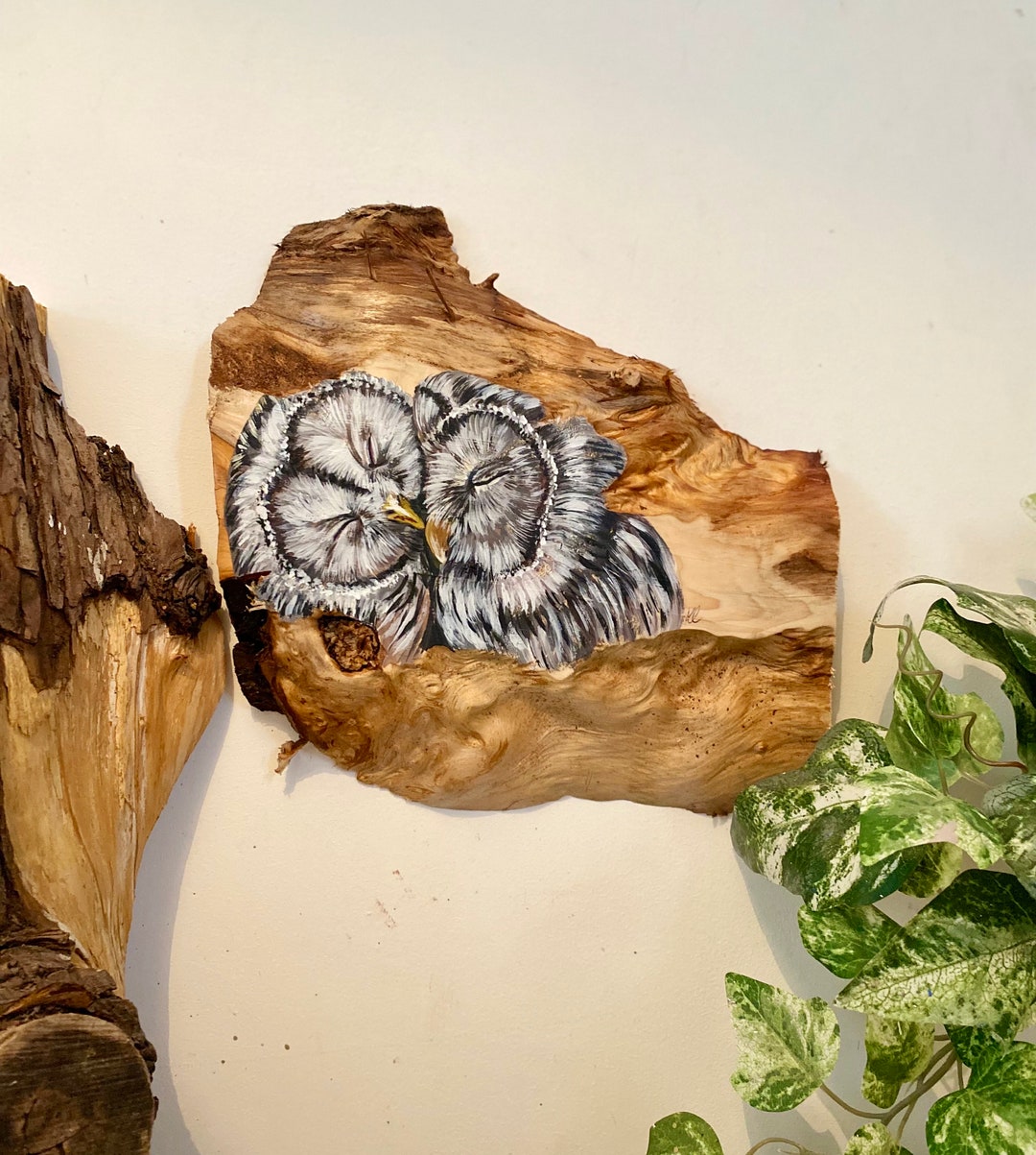 Ural Owls Painting, Wildlife, Animal Art, Wood Slice, Original Art ...