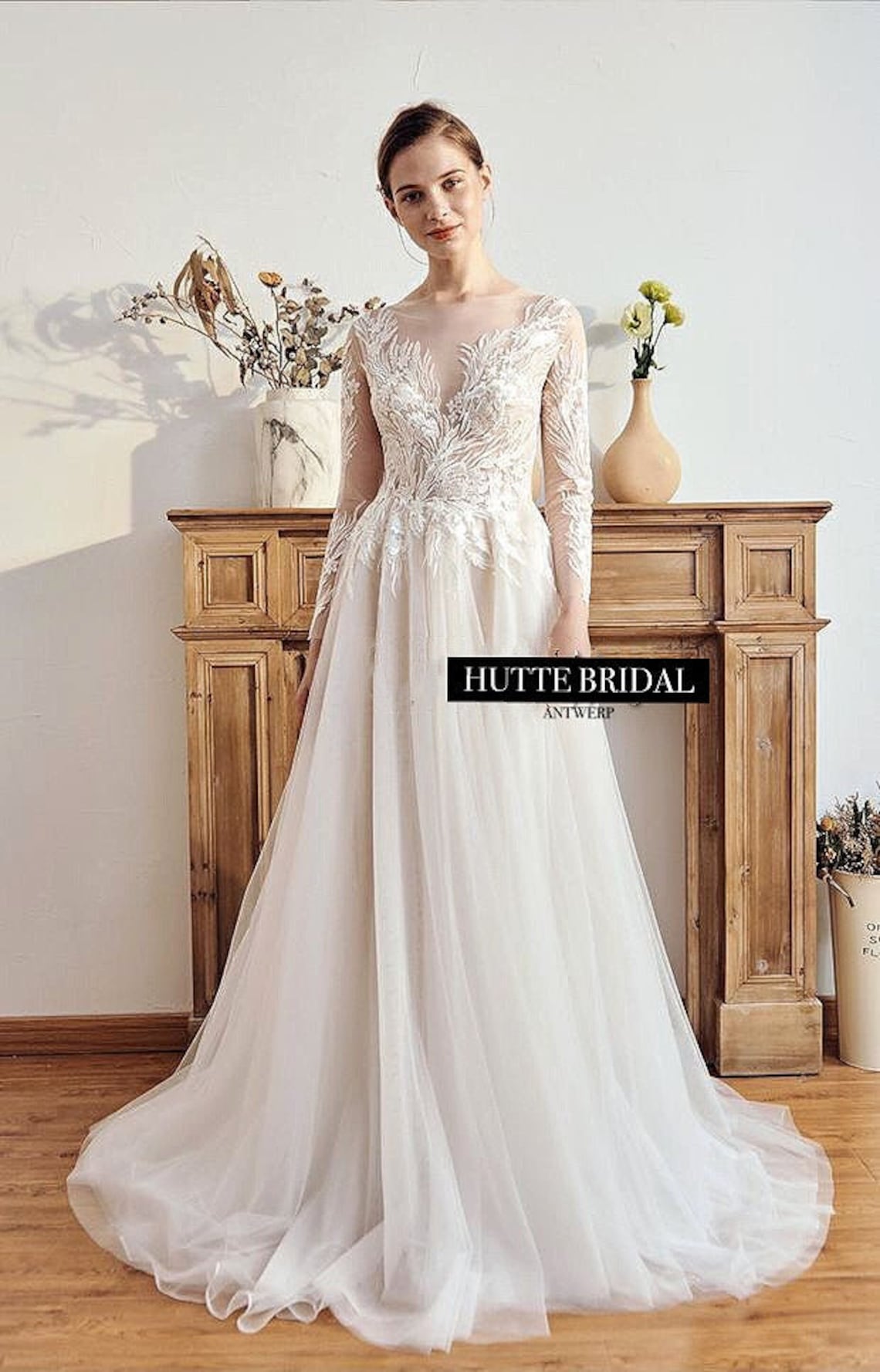 Long Sleeve Lace A-line Wedding Dress| Stunning Lace A-line Wedding ...