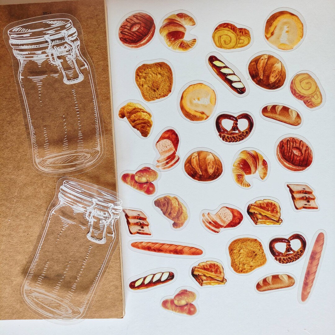 30 Pcs Bakery Transparent Stickers and 5 Big Clear Stickerjars Bread ...