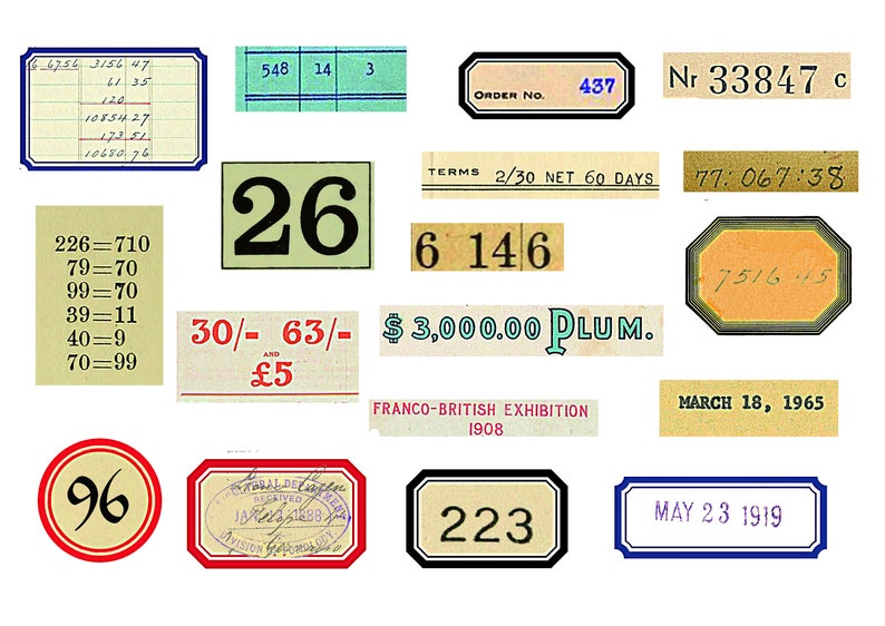 55 Printable Vintage Number Labels Digital Junk Journal - Etsy