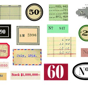 55 Printable Vintage Number Labels Digital Junk Journal Label Kit ...