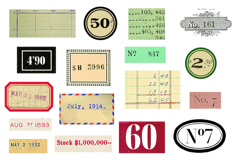 55 Printable Vintage Number Labels Digital Junk Journal - Etsy