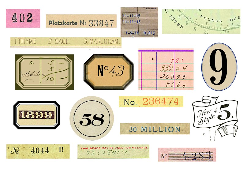 55 Printable Vintage Number Labels Digital Junk Journal - Etsy
