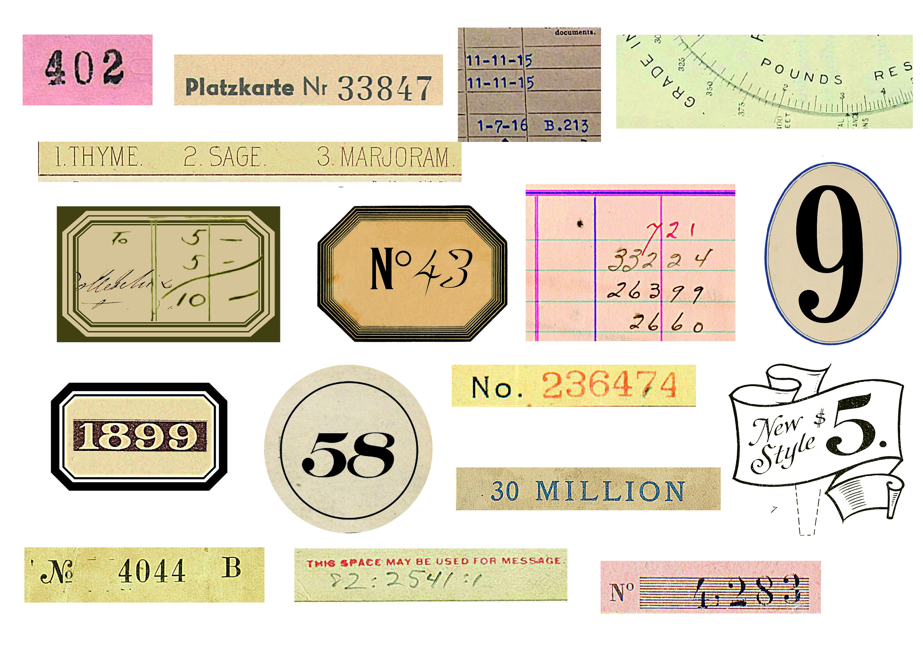 55 Printable Vintage Number Labels Digital Junk Journal - Etsy