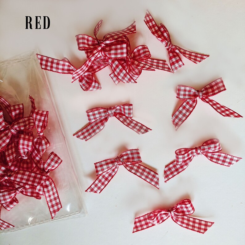 Small Berisford Gingham Checked Ribbon Bows 7 Colours white - Etsy