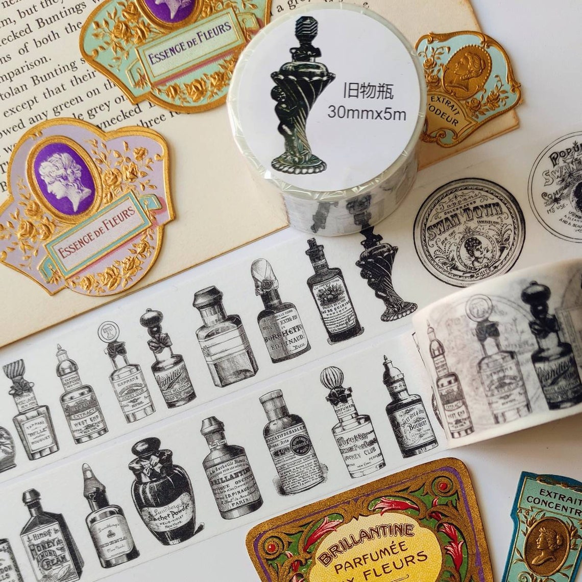 Retro Bottle Washi Tape Vintage Perfume Jar and Label Masking - Etsy