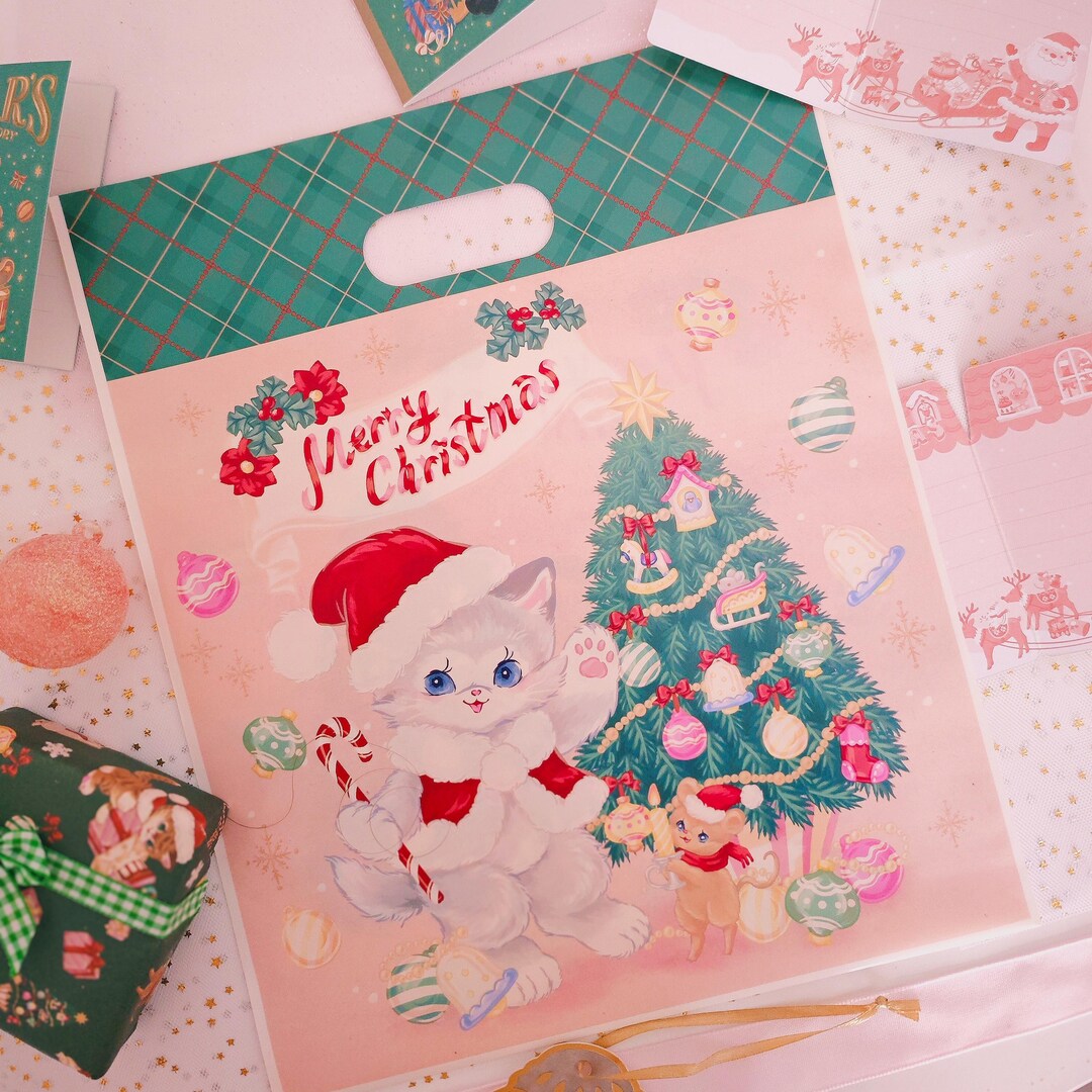 Pack of 5 Christmas Gift Bags, Cat & Fir Storage Bags for Christmas ...
