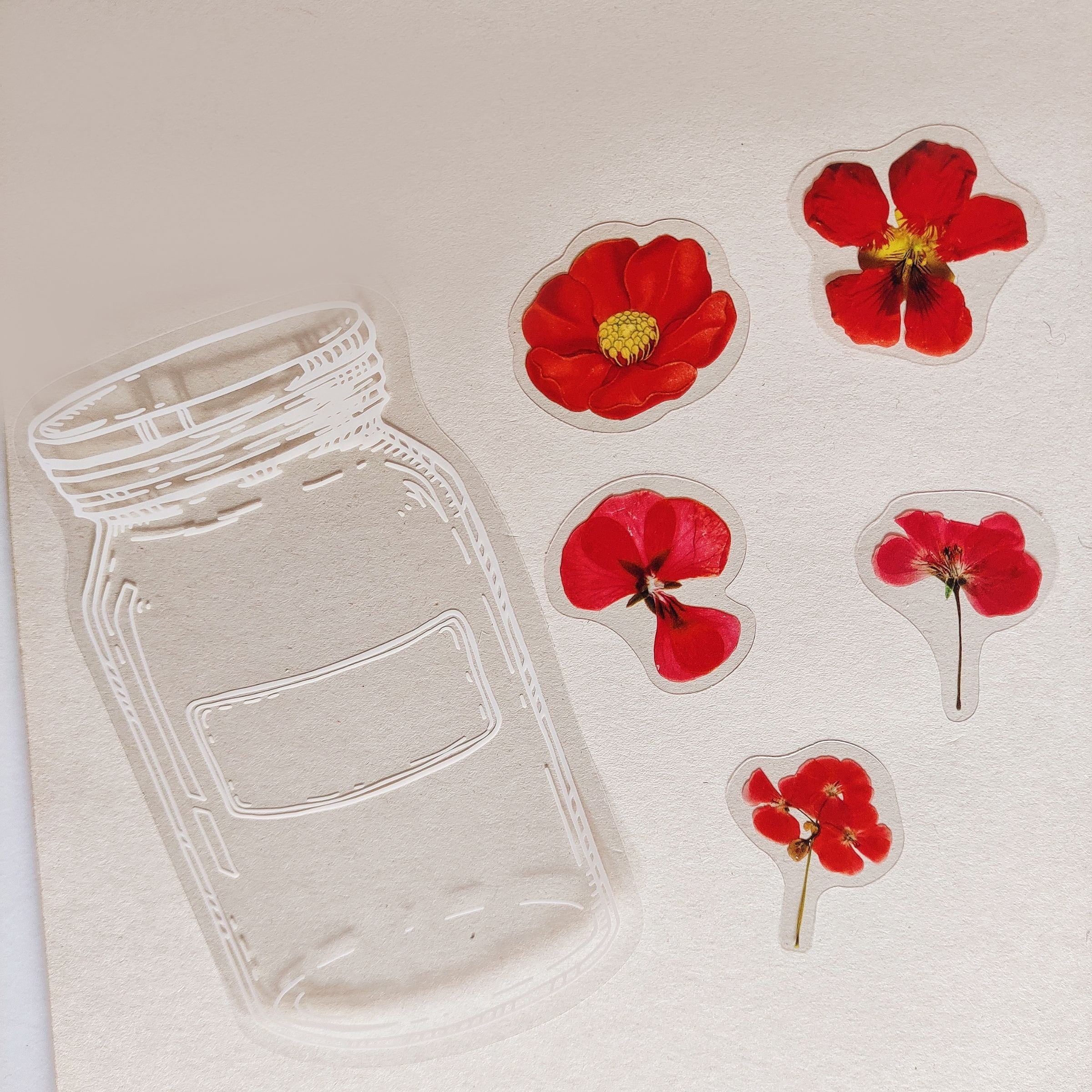 30 Pcs Red and White Flower Transparent Stickers Plus 5 Big | Etsy