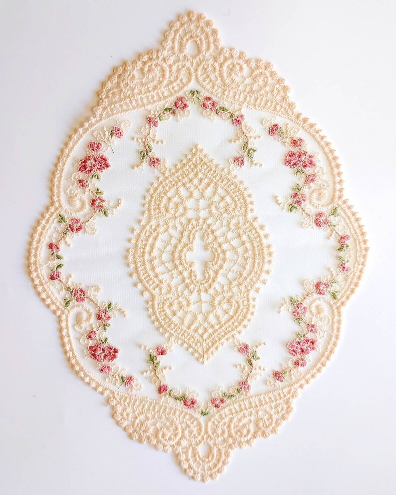 Vintage Floral Lace Oval Doily Pink Embroidered Flower Design - Etsy