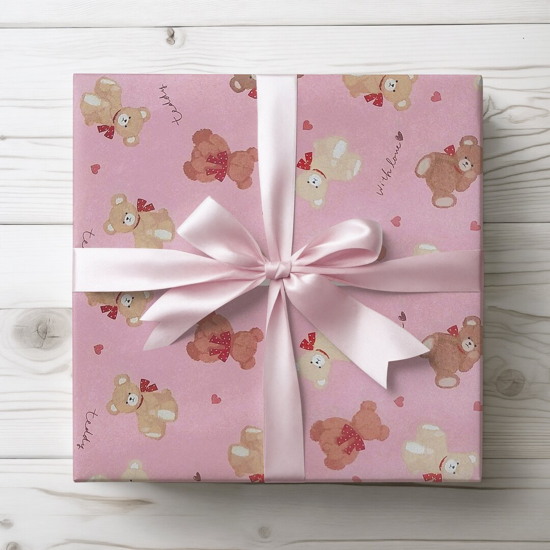 Teddy Bear Wrapping Paper Roll Vintage Bear Gift Wrap Beige Plaid and ...