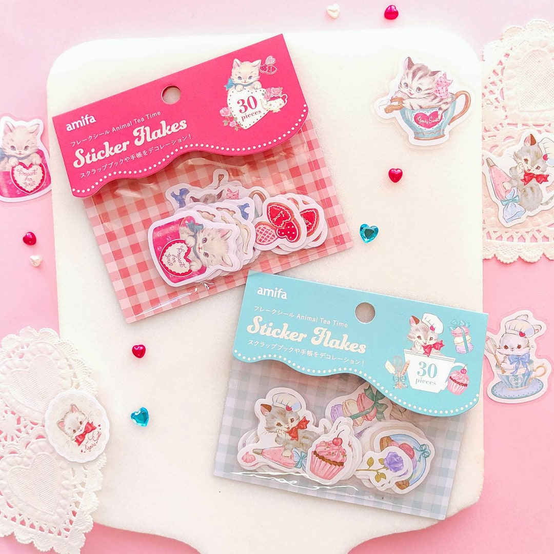 Kawaii Stickers Cute Cat and Bunny Bakeries and Sweets Tea Party Love ...