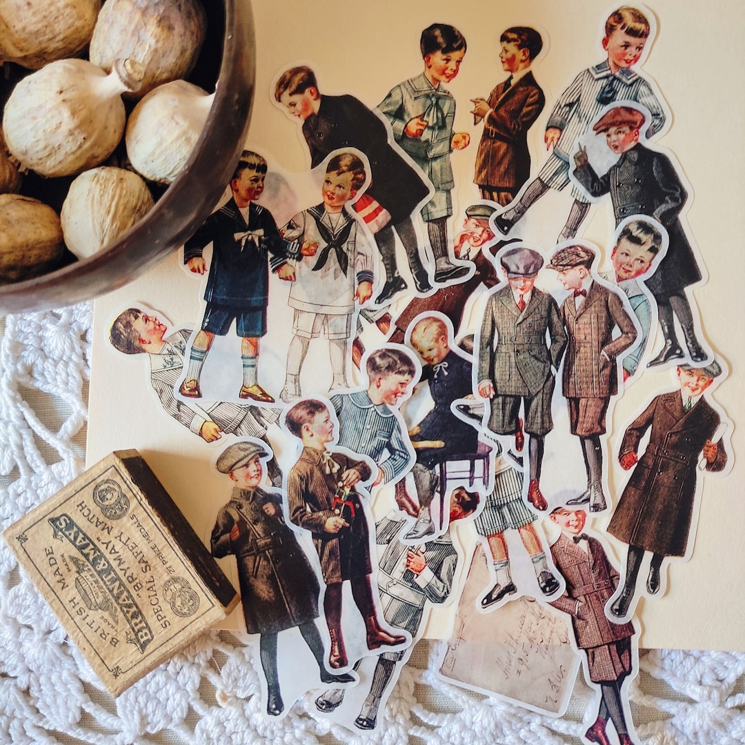 Retro Children Vellum Sticker Set Vintage Boys Sticker Pack Victorian ...