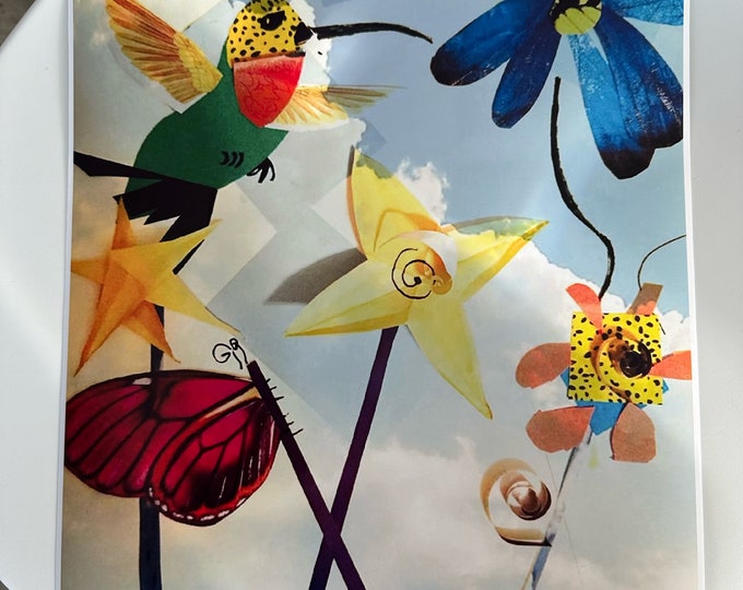 Hummingbird Garden, Original Art Print With Paint Details, Art by ...