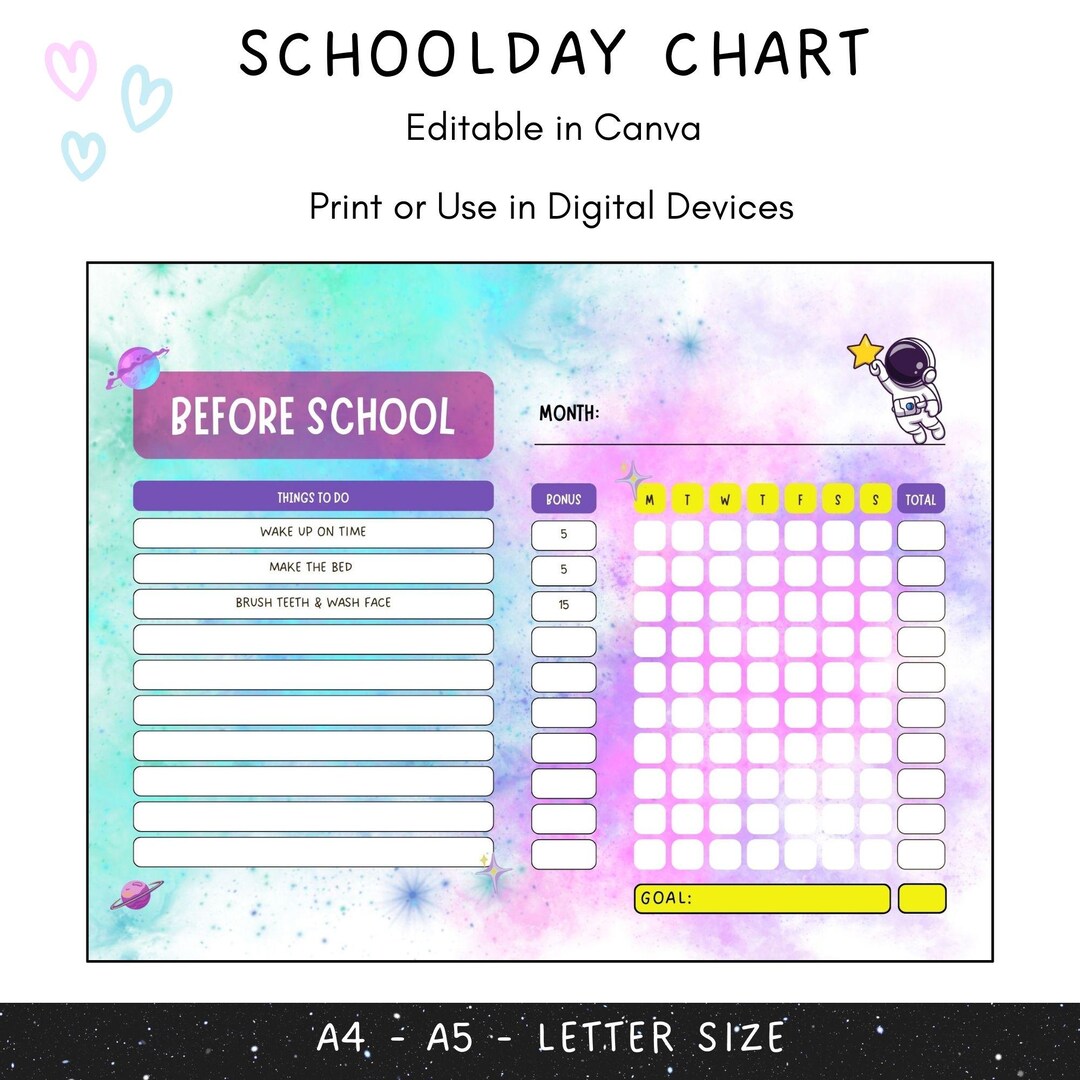 Editable Schoolday Checklist, Before School Checklist, Bedtime ...