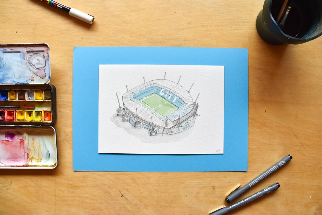 Manchester City, Etihad Stadium, Football Stadium Watercolour Print - Etsy