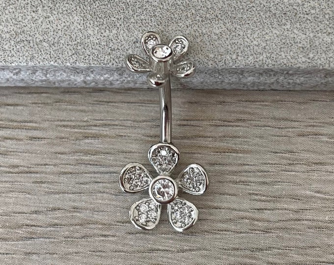 Silver Flower Belly Button Rings Belly Jewelry Piercing Dainty ...
