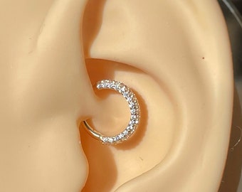16G Solid Gold Daith Ring CZ 8mm/10mm Dainty 14k Gold Daith Jewelry ...
