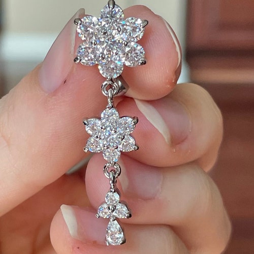 Top Down Belly Button Ring Silver Blue CZ Dangly Surgical - Etsy