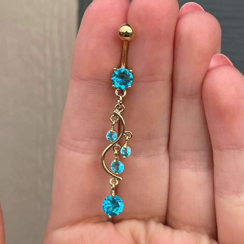 Gold Aqua Belly Button Ring - Etsy