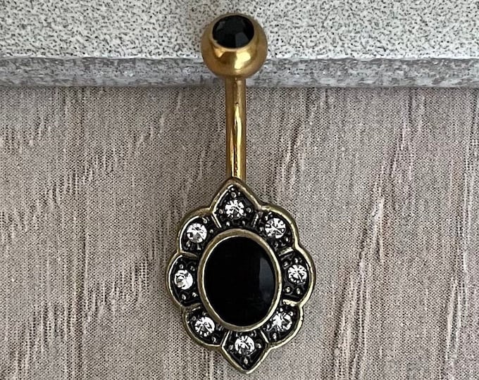 Elegant Gold Black Vintage Belly Button Ring Dainty - Etsy