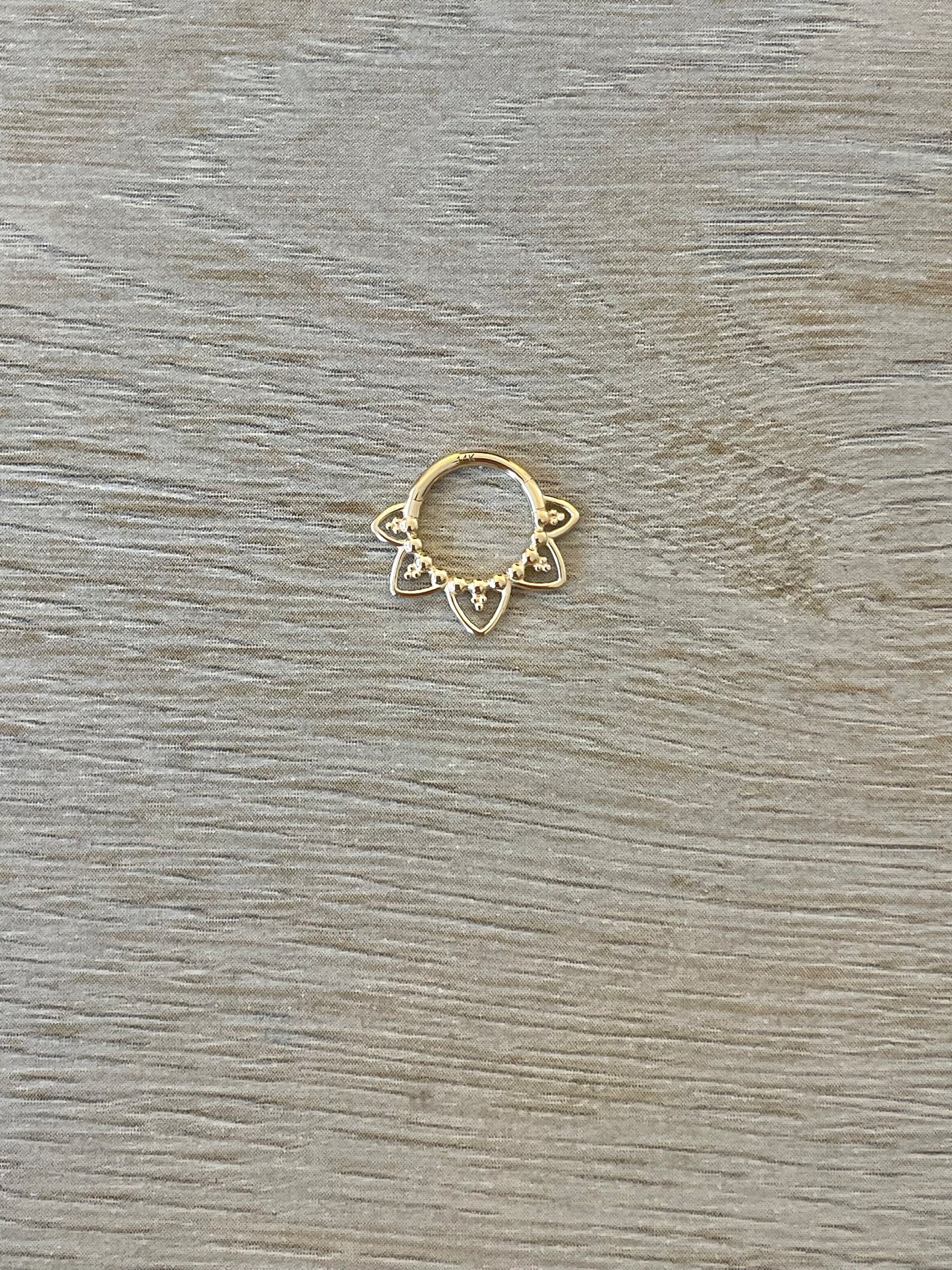 14k Solid Yellow Gold Septum Ring, Petal-inspired Clicker Hoop ...