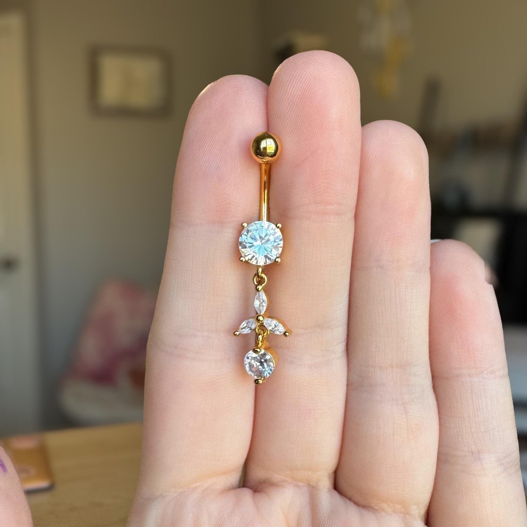 Dangly Gold Belly Button Ring, Dainty Belly Button Jewelry, Cute Belly ...