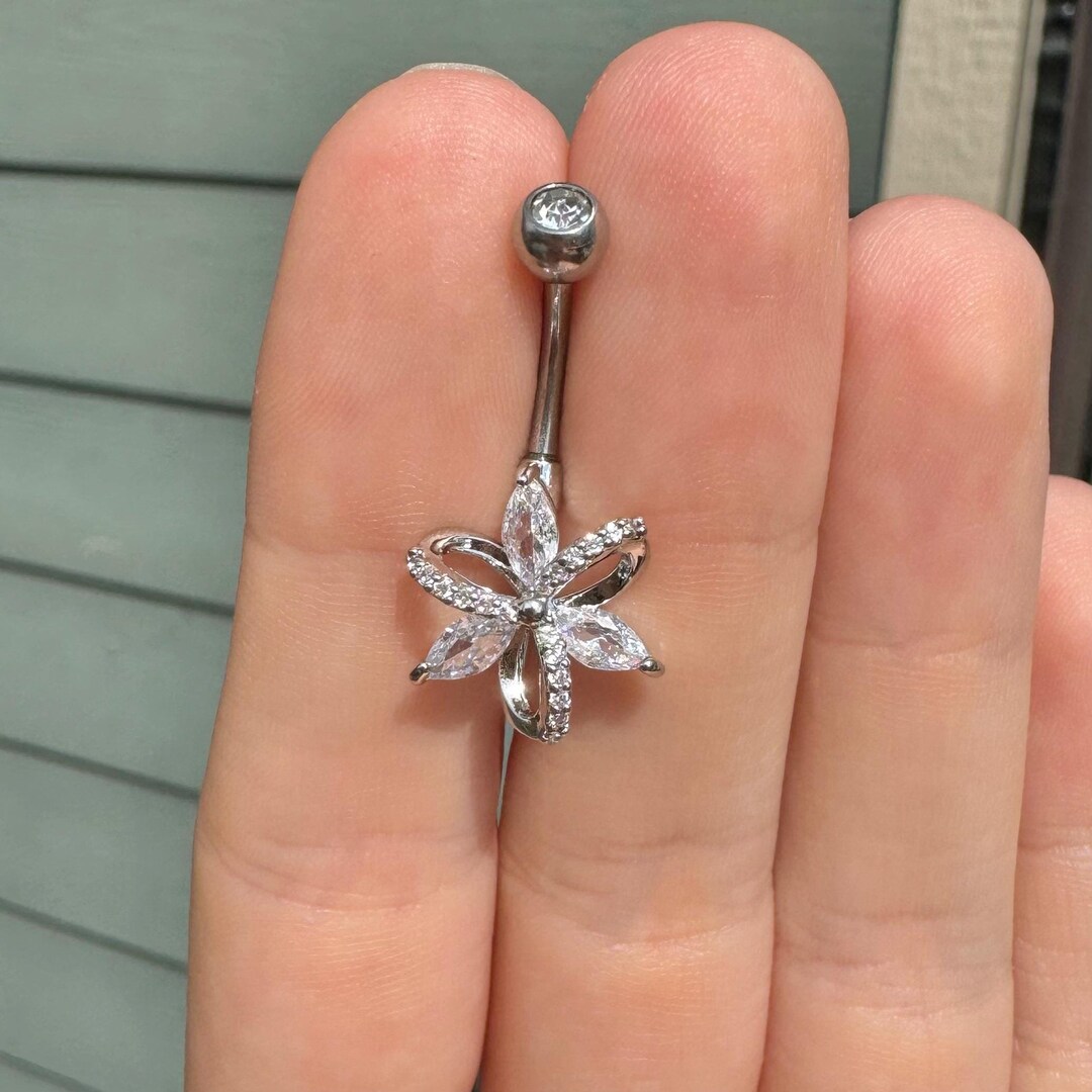 Gold Flower Belly Button Ring Dainty 14k Gold Plated Unique Minimal ...