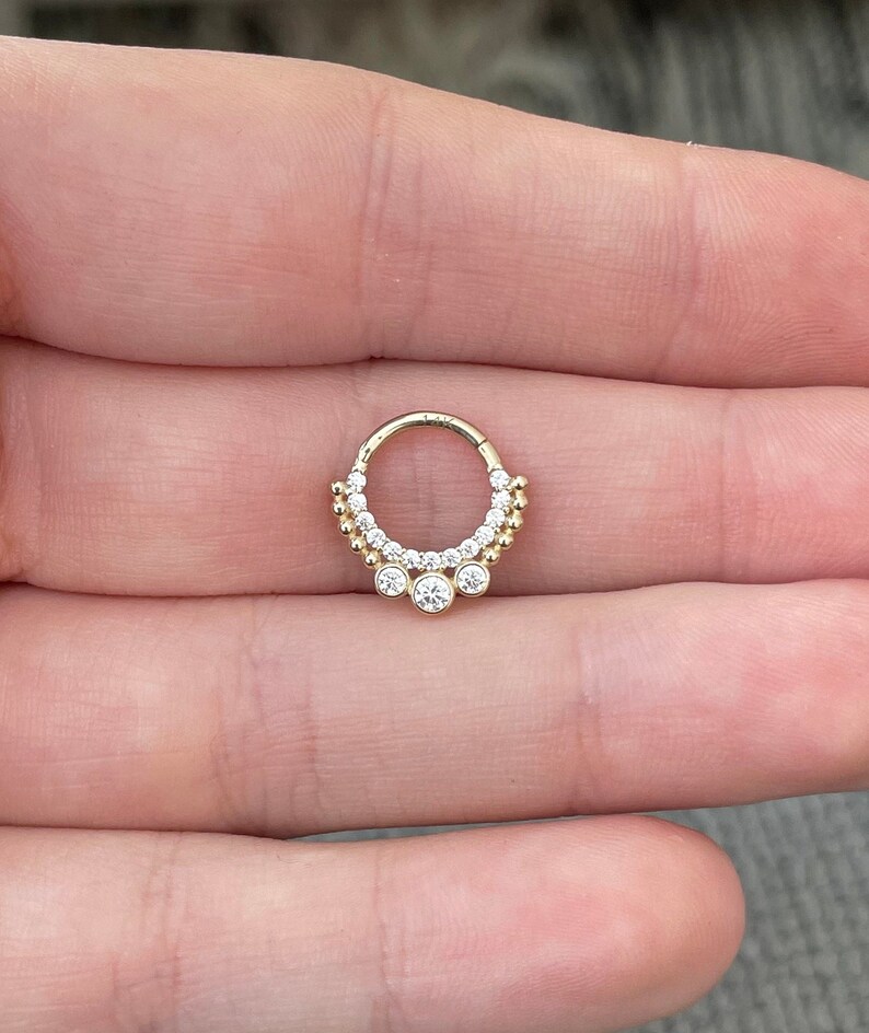 8mm 14K Solid Gold Daith Jewelry Daith Piercing Earring CZ - Etsy