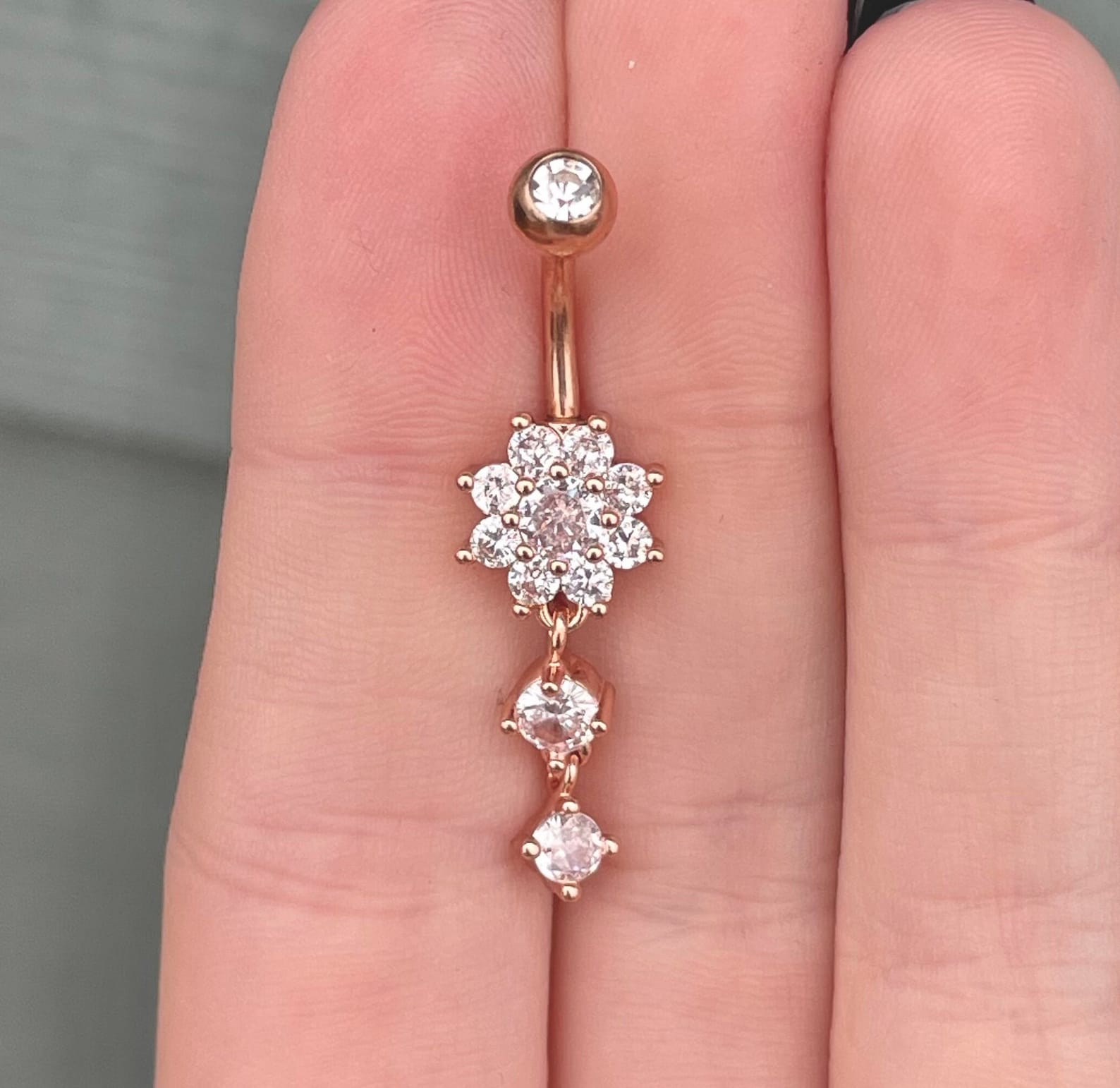 Rose Gold Flower Belly Button Ring, Floral Navel Piercing, Dainty ...