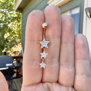 Dangly Belly Button Piercing, Silver Star Long Navel Jewelry Piercing ...