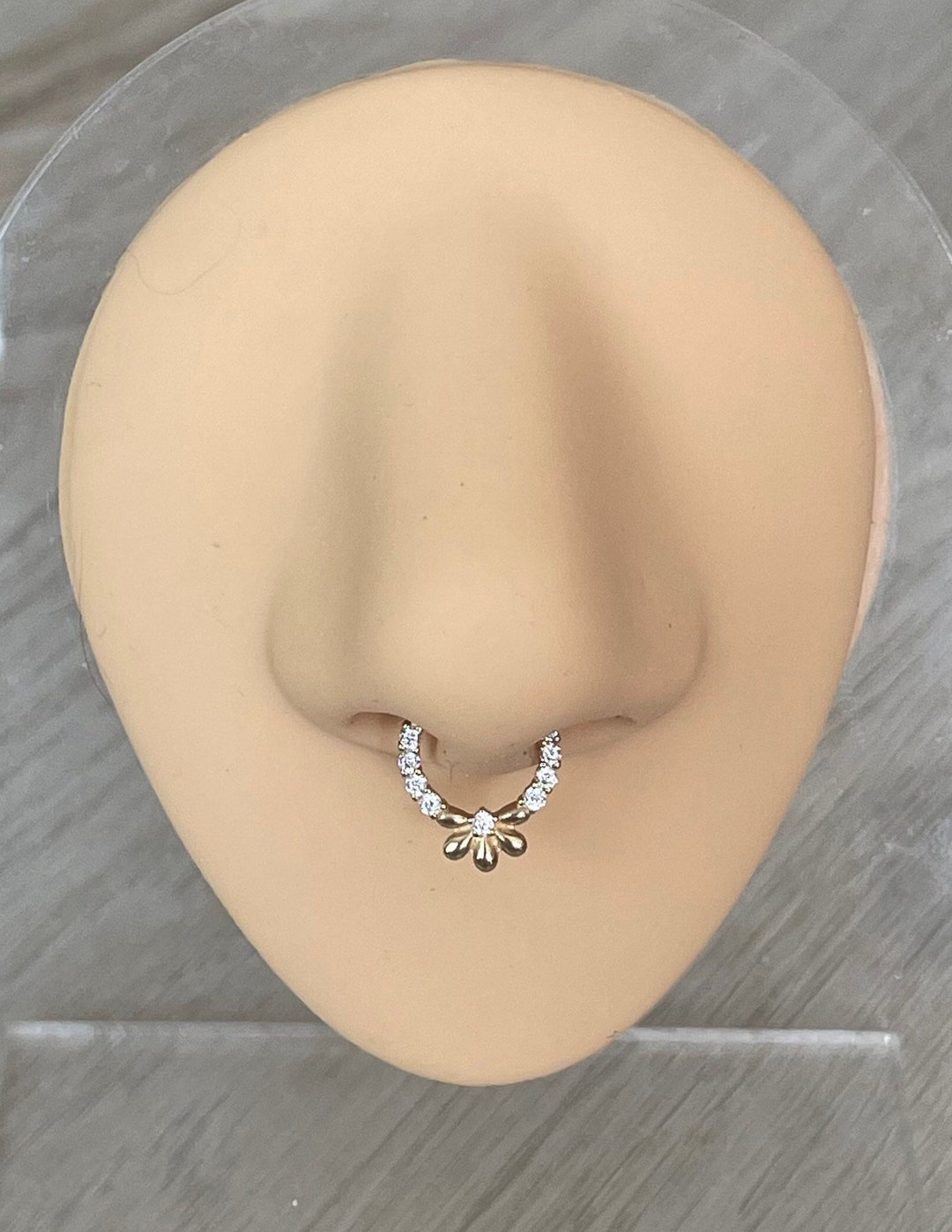 Solid Gold Flower Septum Ring Clicker 8/10mm | Septum Jewelry 14k Gold ...