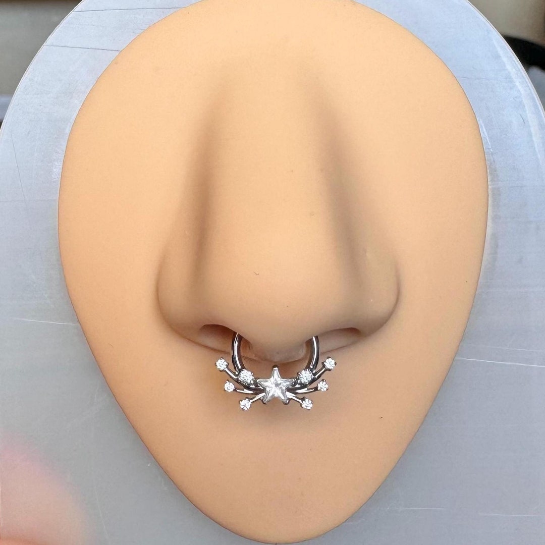 Celestial Septum Ring, Silver Star Septum Jewelry Clicker, Unique ...