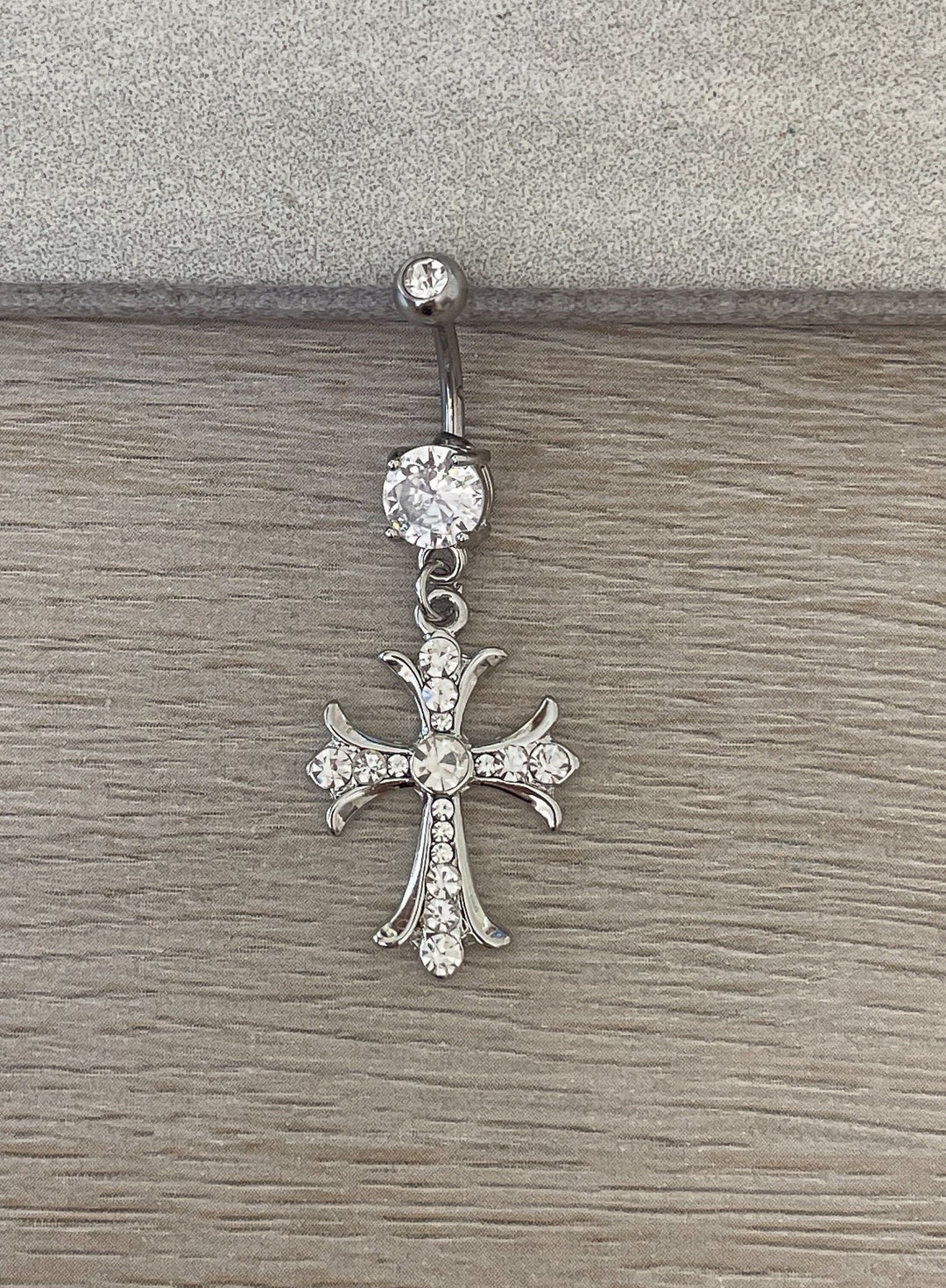 Silver Cross Belly Button Ring – Ornate CZ Navel Piercing, 316L ...