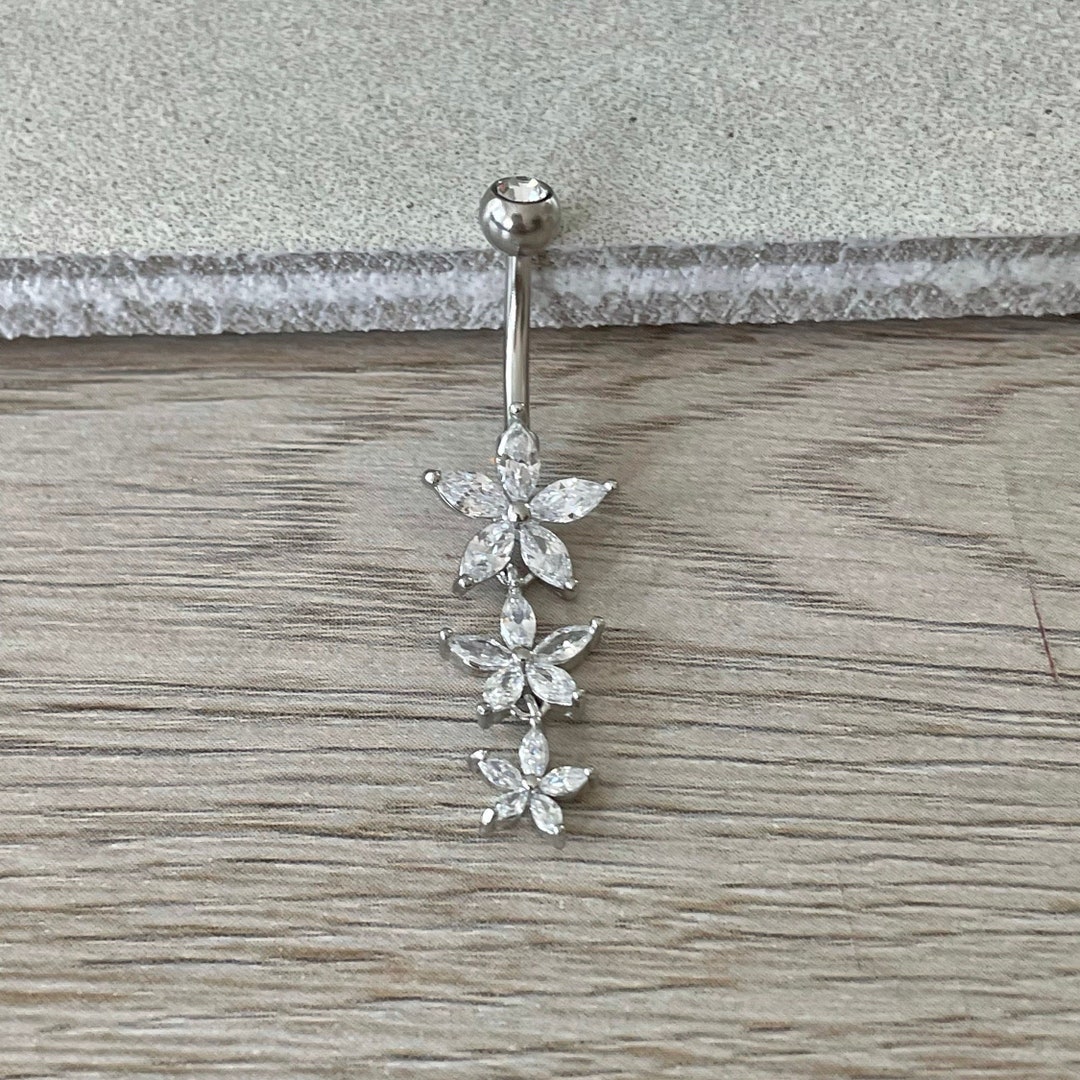Flower Belly Button Rings, Dangle Belly Button Piercing, Dainty Belly ...