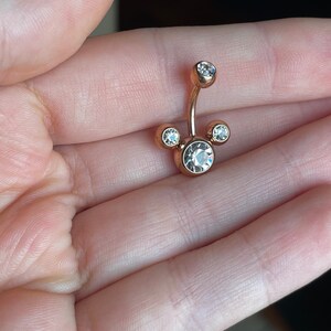 Rose Gold Mouse Belly Button Ring CZ Crystal Dainty Minimalist Belly ...