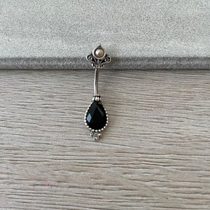 Elegant Silver Black Vintage Belly Button Ring | Dainty Minimalist ...