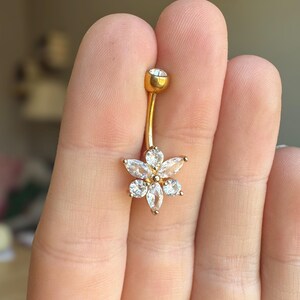 Silver Flower Belly Button Ring, CZ Titanium Belly Button Jewelry, Cute ...