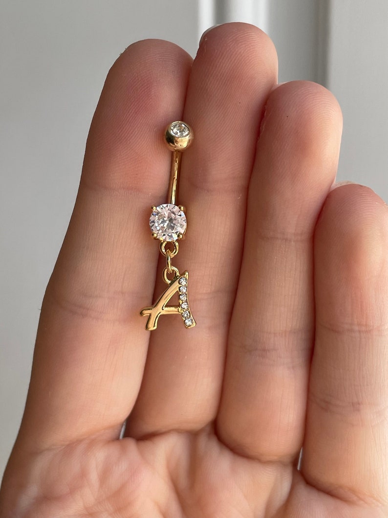 Personalized Initial Belly Button Ring Dainty 14k Gold Belly - Etsy