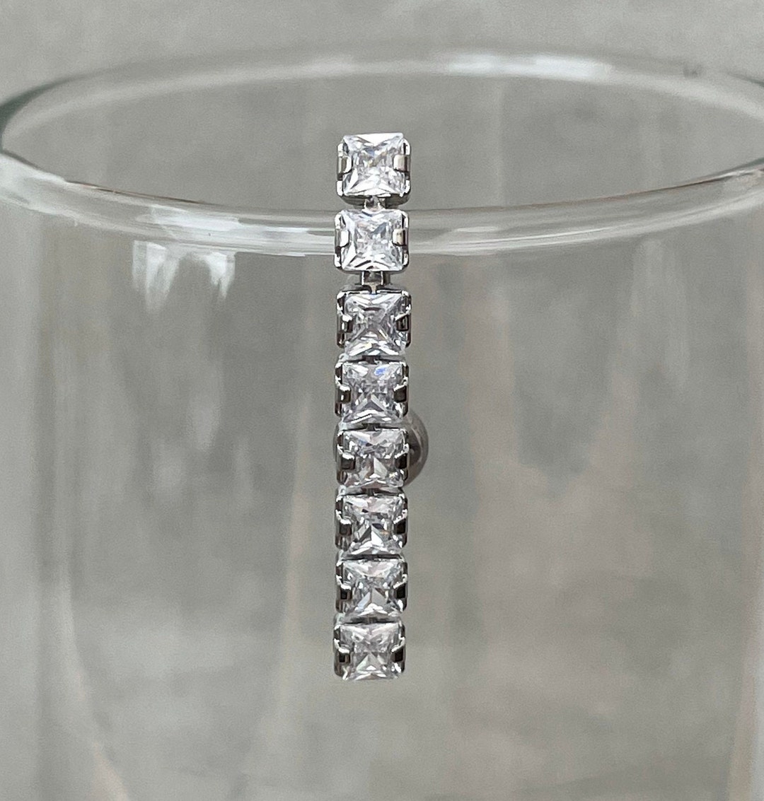Silver Top Down Belly Button Ring CZ 14G 10mm Cute Dangly Floating ...