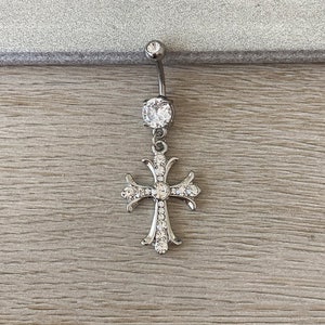 Silver Cross Belly Button Ring – Ornate CZ Navel Piercing, 316L ...