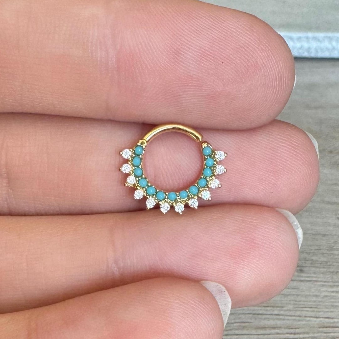 Gold Daith Earring, Turquoise Daith Piercing, Gold Daith Jewelry, Cute ...