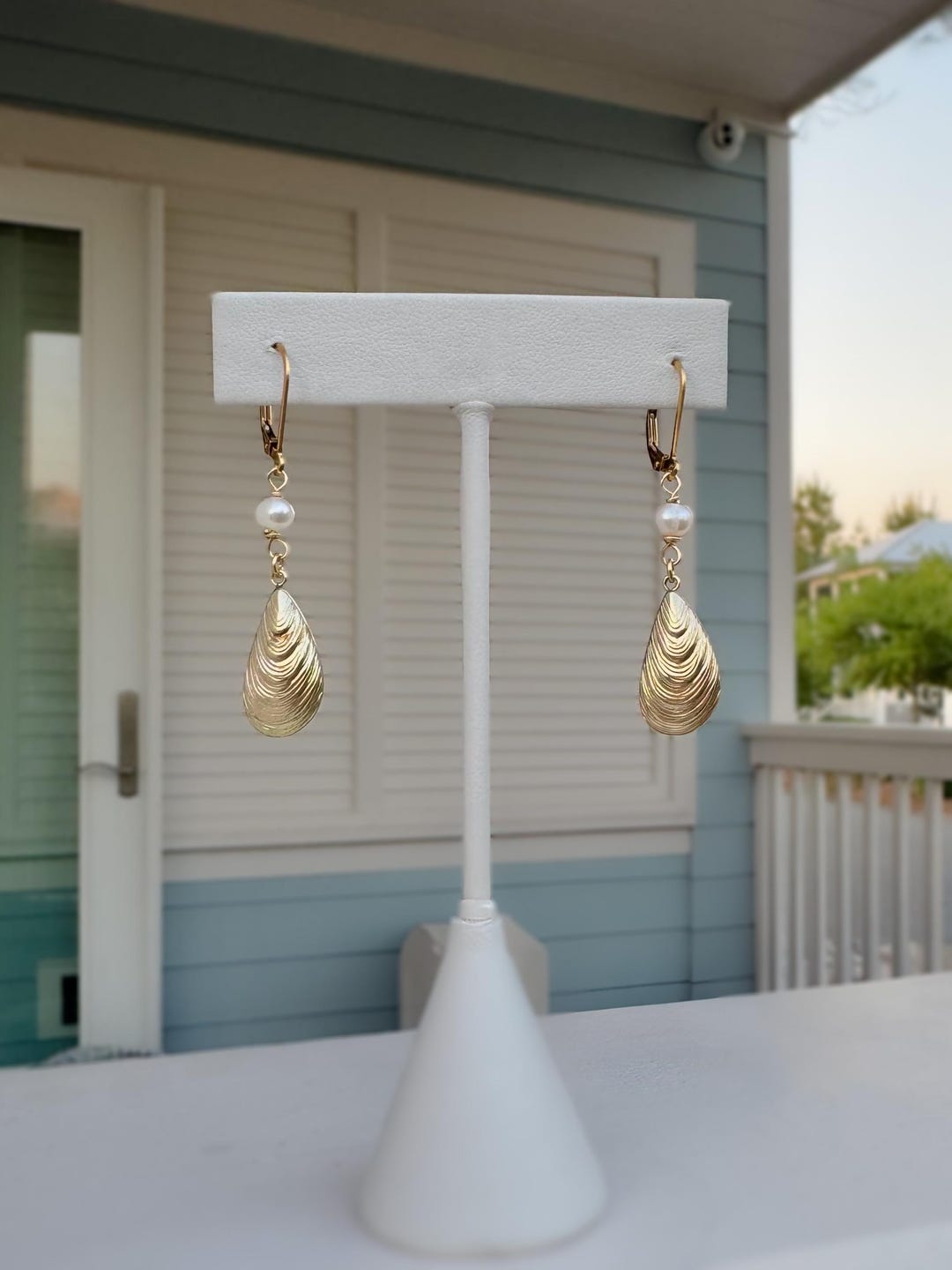 Dainty 14k Gold Fill Earrings, Gold Oyster Shell & Pearl Beach Jewelry ...