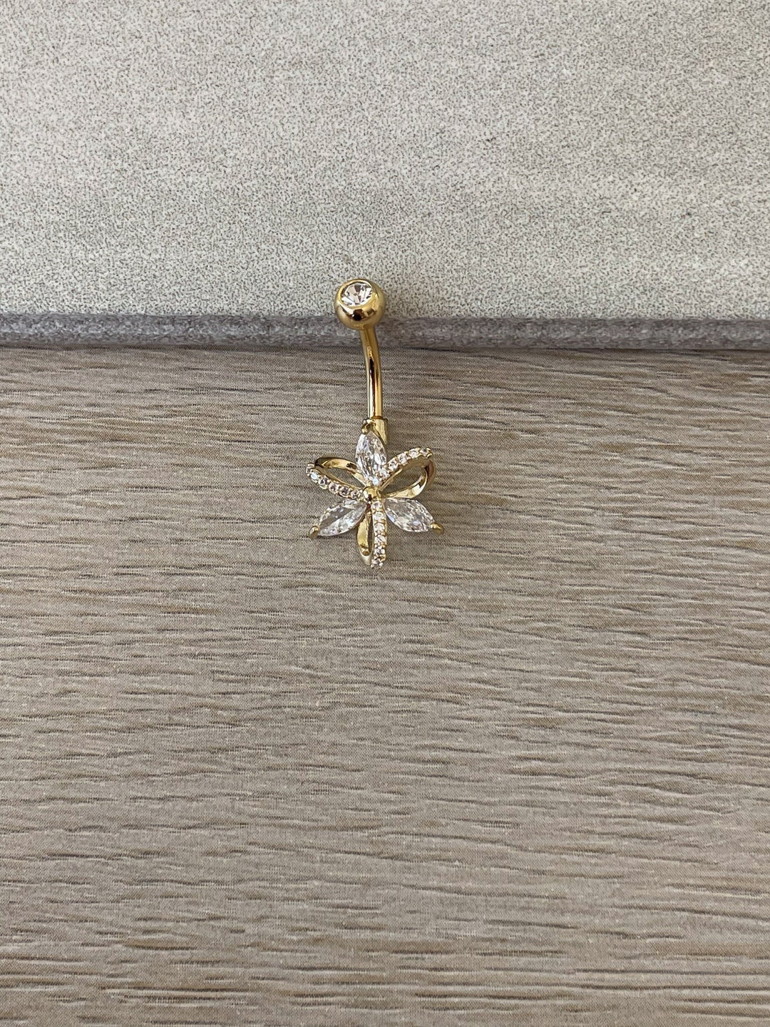 Gold Flower Belly Button Ring Dainty 14k Gold Plated Unique Minimal ...