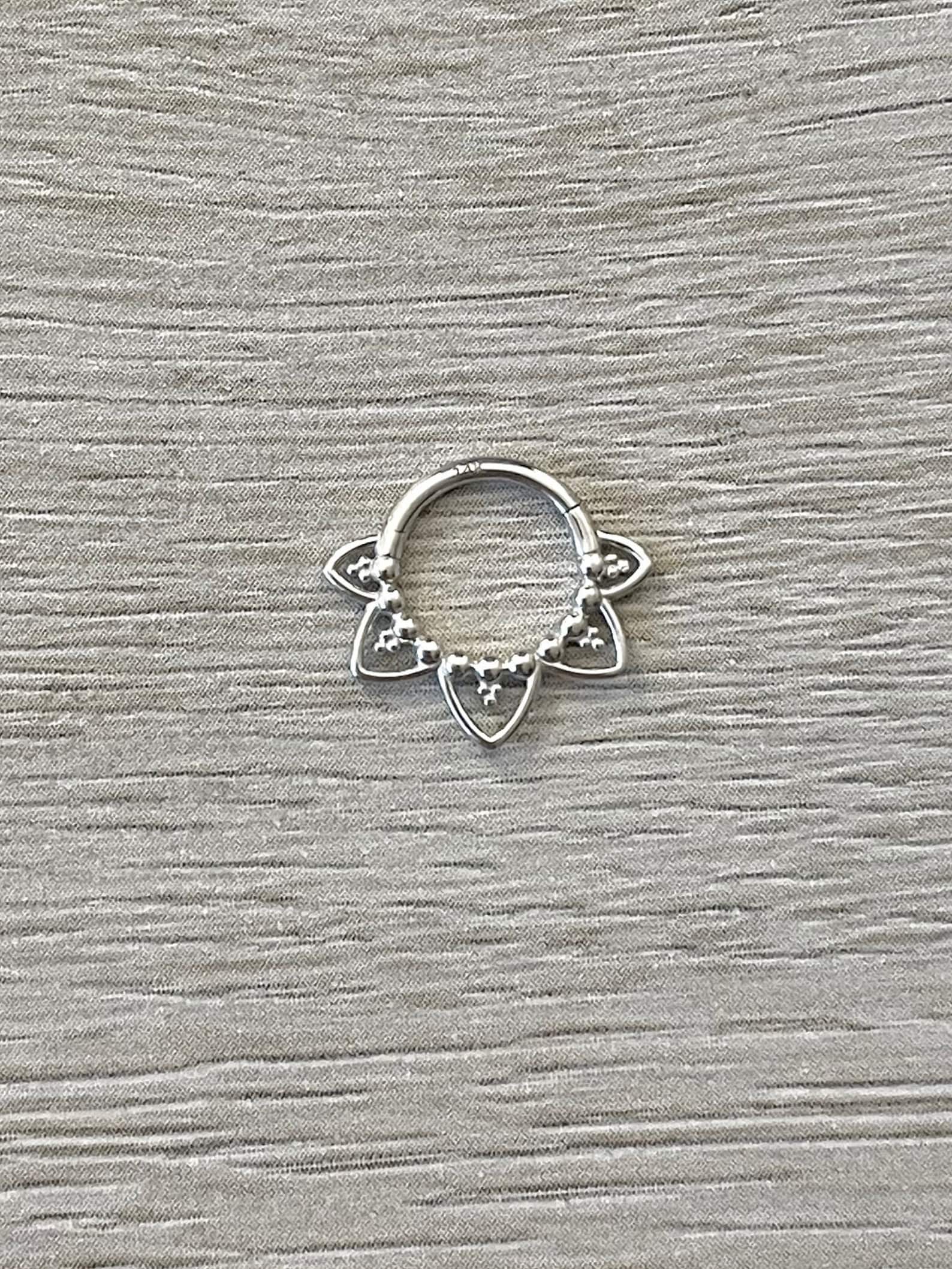14k Solid Yellow Gold Septum Ring, Petal-inspired Clicker Hoop ...