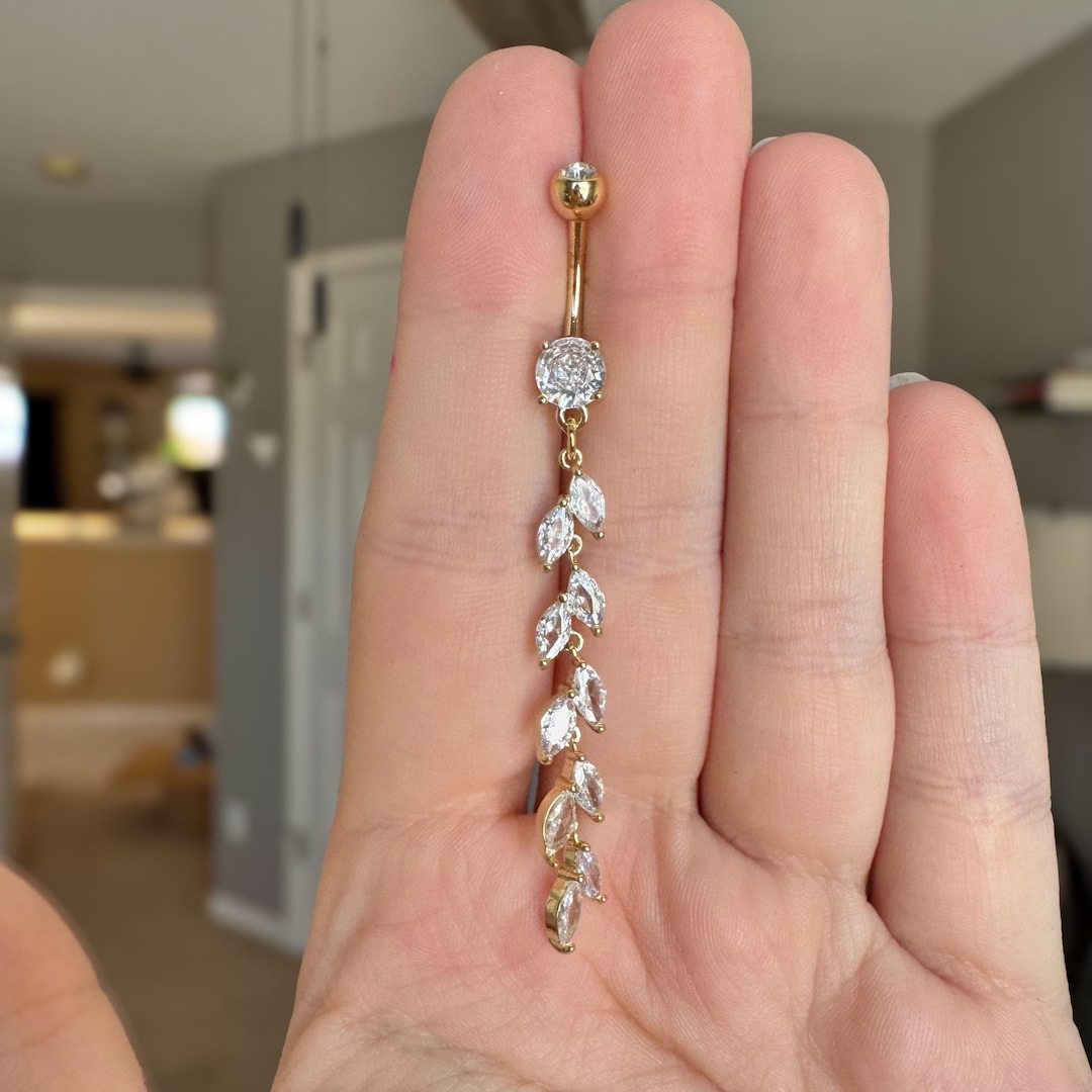 Gold Belly Button Piercing Dangle, Delicate Dangly 14k Belly Button Rings, Cute Navel Jewelry ...