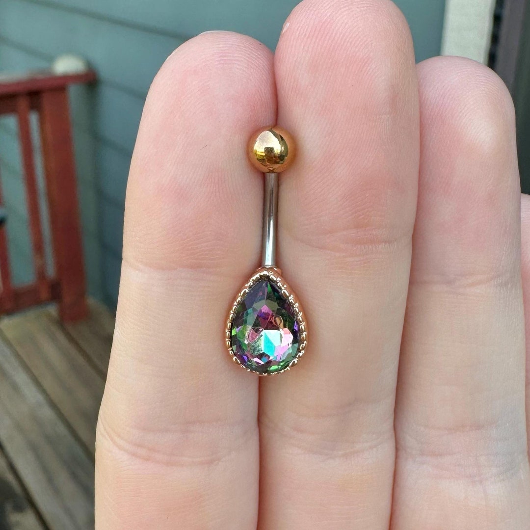 Color Shift Teardrop Belly Button Ring, Dainty Small Simple Belly ...