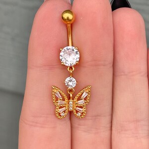 Belly Button Ring Butterfly, Gold Belly Button Piercing, Dainty Cute ...