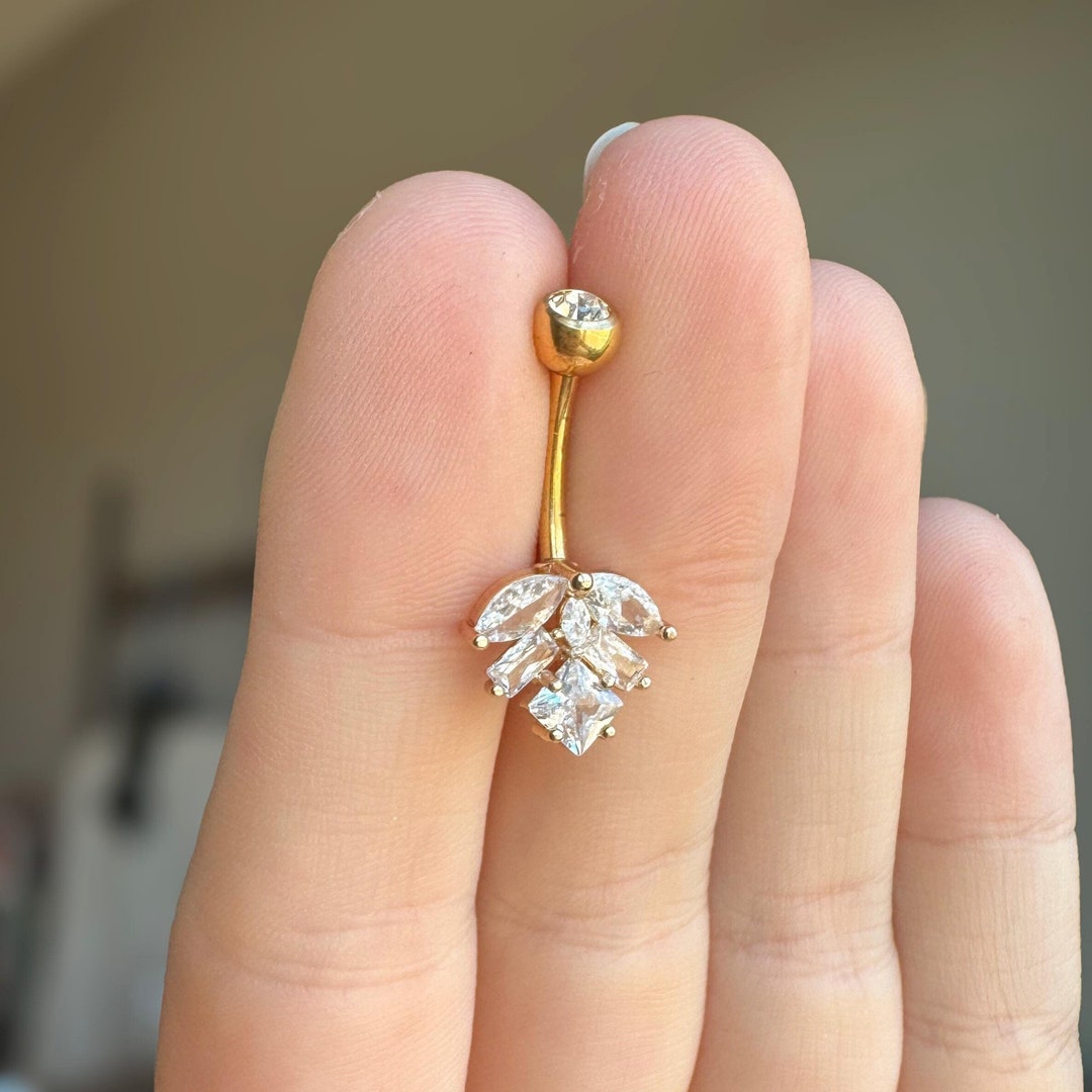 Titanium Belly Button Ring, CZ Leaf Belly Button Jewelry, Cute Belly ...