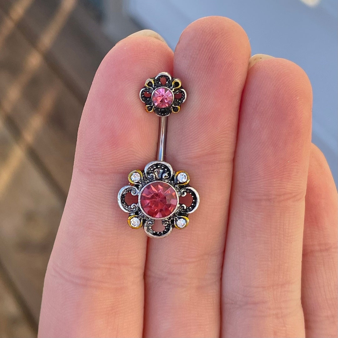 Flower Belly Button Ring, Cute Belly Button Piercing, Non Dangle Belly ...